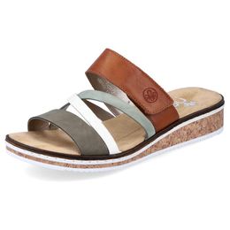 Rieker Damen Pantolette Keilabsatz, Sommerschuh, Schlappen mit Klettriemchen gr&uuml;n 38