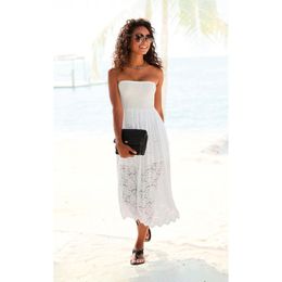 Lascana Damen Lascana 2-in-1-Kleid &raquo;aus gebl&uuml;mter Spitze, auch als Maxirock tragbar&laquo; Ohne Taschen verspieltes Sommerkleid, Spitzenkleid, Bandeaukleid,