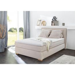 Jockenh&ouml;fer Boxspringbett &raquo;Romy erh&auml;ltlich in 140 & 180cm Breite&laquo; Cordstoff, 7-Zonen-TTFK-Matratze, KS-Topper, Echtholzf&uuml;&szlig;e beige Bezug Bett: Microfaser (100% 
