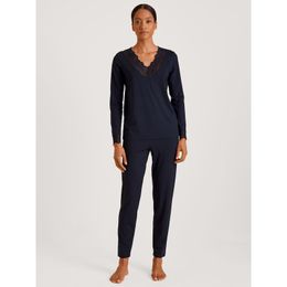 Calida Damen Calida Schlafanzug &raquo;Elegant Dreams&laquo; 2 tlg. Spitze an Ausschnitt und B&uuml;ndchen, Single Jersey, elastisch, weich blau L (48/50)