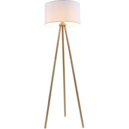 Briloner Leuchten Stehlampe &raquo;1379016 Floor&laquo; E27 Warmwei&szlig; Holz Stativ, Stoffschirm, inkl. Kabelschalter, exkl. 1x E27 max. 60 W wei&szlig; Einheitsgr&ouml;&szlig;e