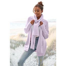 Vivance Damen Strickjacke Set, mit Schal, aus kuscheliger Strickqualit&auml;t, Cardigan rosa 40/42