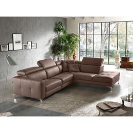 Egoitaliano Ecksofa &raquo;Matt, hoher Sitzkomfort und aufwendige Detailverarbeitung, L-Form&laquo; mit Ottomane, inkl. verstellbarer Kopfteile zum Relaxen braun Leder &raquo;BULL&laquo;