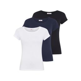 Flashlights Damen T-Shirt 3-er Pack, Kurzarm, sehr figurbetonte Passform, aus Feinrippstoff blau 36/38