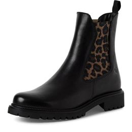 Tamaris Damen Chelseaboots Blockabsatz, Schlupfboots mit beidseitigen Stretcheins&auml;tzen schwarz 38