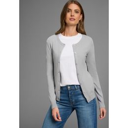 Laura Scott Damen Strickjacke leichte &Uuml;bergangsstrickjacke aus Feinstrick grau 32/34