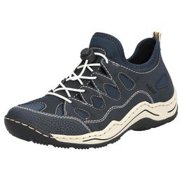 Rieker Damen Slip-On Sneaker Trekking Schuh, Freizeitschuh, Slipper mit Wechselfu&szlig;bett blau 42
