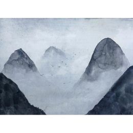 Livingwalls living walls Fototapete &raquo;Designwalls Misty Rocks 1&laquo; glatt Vlies, Wand, Schr&auml;ge, Decke grau Vlies B/L: 3,5m x 2,55m