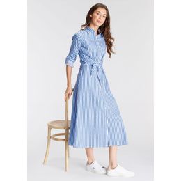 Delmao Damen DELMAO Blusenkleid festliche Anl&auml;sse, lang, klassisch und seri&ouml;s, aus Baumwolle blau 40, N-Gr