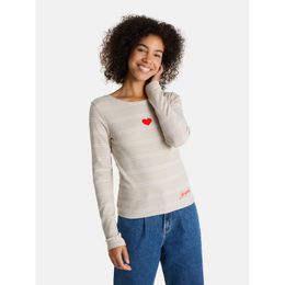 LIEBLINGSST&Uuml;CK Lieblingsst&uuml;ck Damen Langarmshirt &raquo;SinaL&laquo; mit Herzmotiv und Streifen beige 3XL