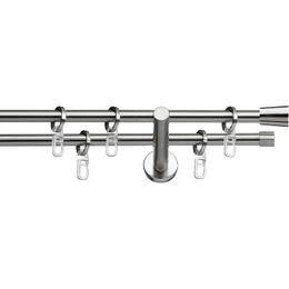 Indeko Gardinenstange &raquo;Granada&laquo; &Oslash; 12 mm 2 l&auml;ufig-l&auml;ufig Fixma&szlig; Komplett-Set inkl. Ringen und Montagematerial silber Stahl B/L: 120cm &Oslash; 12mm, 1 Stk., 2