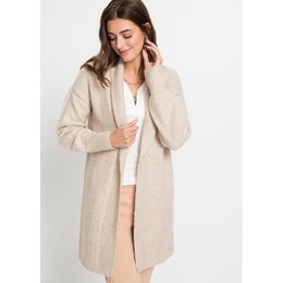 bonprix Damen bonprix Longstrickjacke bequeme Passform, mit volumin&ouml;sen &Auml;rmeln, mit Schalkragen beige 32/34 (XS)