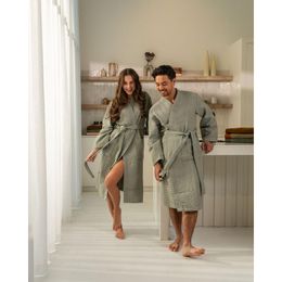 Kayori Bademantel &raquo;Geisha&laquo; hochwertiger Waffel-Piqu&eacute; gr&uuml;n Baumwolle XL L: 105cm