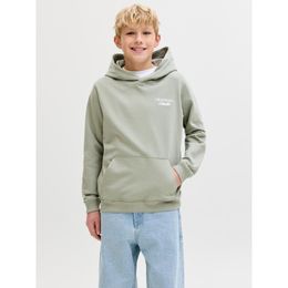Jack & Jones Jack & Jones Junior Jungen Kapuzensweatshirt &raquo;JORNORREBRO TYPO BACK SWEAT HOOD SN JNR&laquo;, Baumwollmischung, relaxed fit, Langarm gr&uuml;n 164