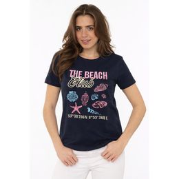 Zwillingsherz Damen T-Shirt &raquo;"Beach"&laquo; Rundhals, gro&szlig;es maritimes Motiv mit Stickerei S