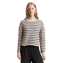 Tom Tailor Denim Damen Tom Tailor Denim Strickpullover im Streifen-Design und mit Stehkragen XL