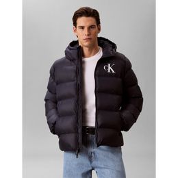 Calvin Klein Jeans Herren Steppjacke mit Kapuze 2-Wege-Zipper, Regular Fit, Logodruck schwarz S