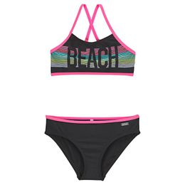 Bench. M&auml;dchen Bustier-Bikini mit pinken Kontrastpaspeln schwarz 134/140, N-Gr