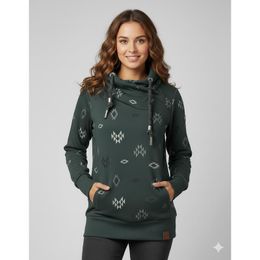 Ragwear Damen Sweatshirt &raquo;NESKA AZTEK O&laquo;, mit hohem Schalkragen, aus Baumwolle und Polyester, lockere Passform gr&uuml;n S
