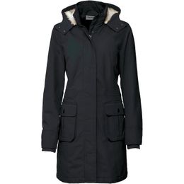 bonprix Damen bonprix Parka mit Kapuze mit Kapuze und Fellimitat, aus Baumwolle, mit taillierter Passform schwarz 54