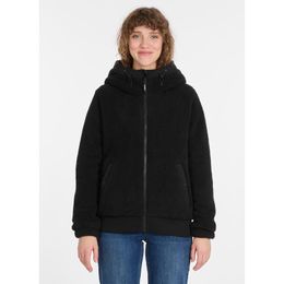 Ragwear Damen Fleecejacke &raquo;COUSY SHORT&laquo; mit Kapuze h&uuml;ftlange L&auml;nge, mit Rei&szlig;verschluss, figurumspielende Passform schwarz L