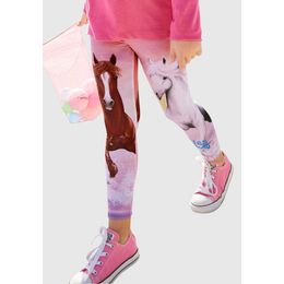 Miss Melody M&auml;dchen Leggings mit sch&ouml;nem Pferdemotiv rosa 104/110, N-Gr