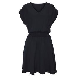Buffalo Damen Sommerkleid &raquo;mit V-Ausschnitt aus weicher Lyocellware&laquo; Seitennahttaschen kurzes Kleid, figurumspielendes Sommerkleid, Strandkleid, 