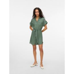 V&eacute;ro Moda Vero Moda Damen Hemdblusenkleid &raquo;VMBUMPY SS SHORT SHIRT DRESS WVN GA NOOS&laquo; Brusttaschen Viskose, loose fit gr&uuml;n M, N-Gr