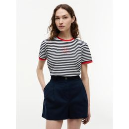 Tommy Hilfiger Damen Kurzarmshirt &raquo;TH ROUNDAL REG C-NK SS TEE&laquo; mit kontrastfarbenen B&uuml;ndchen L (42/44)
