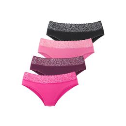Lascana Damen Lascana Jazz-Pants Slips 4er Pack, aus elastischer Baumwolle mit Leo-Spitze am Bund bunt 40/42