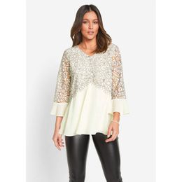 bonprix Damen bonprix Tunika f&uuml;r festliche Anl&auml;sse, modischer Spitzenbesatz, 3/4 &Auml;rmel, bequem 52