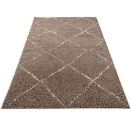 OCI DIE TEPPICHMARKE Hochflor-Teppich &raquo;Stockholm&laquo; rechteckig 30 mm H&ouml;he Langflor, Shaggy, Wohnzimmer braun Kunstfaser B : 80cm 1 Stk., 30mm, L: 150cm