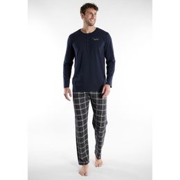 Tom Tailor Herren Tom Tailor Schlafanzug &raquo;Milos&laquo; Langarm, Rundhalsausschnitt, mit Knopfleiste, kariert, Baumwolle blau 56
