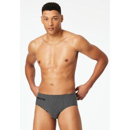 Schiesser Herren Badeslip &raquo;Aqua&laquo; mit kleiner RV-Tasche, Bindekordel am Bund, gestreift schwarz-wei&szlig; 8, N-Gr