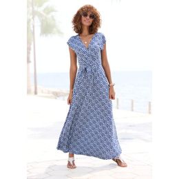 Lascana Damen Lascana Maxikleid &raquo;mit Gummizug in der Taille und Bindeg&uuml;rtel, Alloverdruck&laquo; Eingrifftaschen Langes Sommerkleid, Strandkleid, 