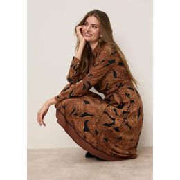 Tamaris Damen Hemdblusenkleid &raquo;mit tailliertem Bindeband und Blumenmuster&laquo; aus Viskose braun 36/38, N-Gr