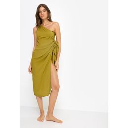 Lscn By Lascana Damen LSCN by LASCANA One-Shoulder-Kleid mit goldfarbenen Zieraccessoire am Tr&auml;ger, Strandkleid gr&uuml;n 34, N-Gr