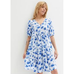 bonprix Damen bonprix Minikleid knieumspielende L&auml;nge, lockere Passform, mit Ballon&auml;rmeln blau 40, N-Gr