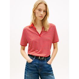 Tommy Hilfiger Damen Poloshirt &raquo;LYOCELL PIQUE OPEN-NK SS POLO&laquo; mit kleinem Logo-Stick rot XL (46)