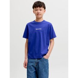 Jack & Jones Junior Jungen T-Shirt &raquo;JORNORREBRO EMB TEE SS CN NOOS JNR&laquo; Baumwolle, relaxed fit, Kurzarm blau 128