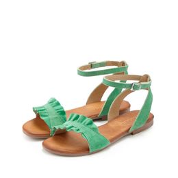 Lascana Damen Lascana Sandale &raquo;offener Schuh,&laquo; Sandalette, Sommerschuh aus hochwertigem Leder mit kleinen R&uuml;schen gr&uuml;n 43