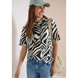 Cecil Damen Kapuzensweatshirt, Kurzarm-Shirt mit Kapuze und Zebraprint XL (44)