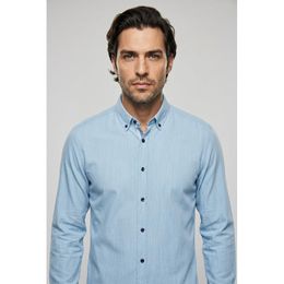 OLYMP Herren OLYMP Langarmhemd Regular Fit, Businesshemd, Button-down-Kragen, Feincord blau S, N-Gr
