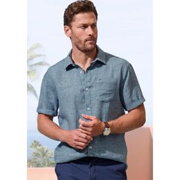 John Devin Herren Leinenhemd &raquo;, Kurzarmhemd&laquo; Luftiges Freizeithemd mit dezentem Muster blau S (37/38), N-Gr