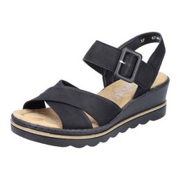 Rieker Damen Keilsandalette , Sommerschuh, Sandale, Keilabsatz, mit gekreuzten Bandagen schwarz 38