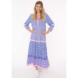 Zwillingsherz Damen Maxikleid &raquo;"Dreams"&laquo; Ohne Taschen mit Mustermix, Knopfleiste und 3/4 Arm blau SM (S/M), N-Gr
