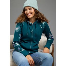 Kangaroos Damen Kangaroos Kapuzensweatjacke h&uuml;ftbedeckende L&auml;nge, figurbetonte Passform, mit Kordelzug gr&uuml;n 48/50