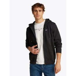 Tommy Jeans Herren Kapuzensweatjacke &raquo;TJM REGULAR S FLAG ZIP FLEECE THRU&laquo; mit bestickten Markenlogo auf Brusth&ouml;he schwarz XL