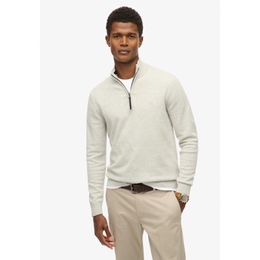 Superdry Herren Troyer &raquo;ESSENTIALS COTTON HALF ZIP&laquo; aus Baumwolle, Slim Fit, hochschlie&szlig;ender Kragen mit Rei&szlig;verschluss beige M