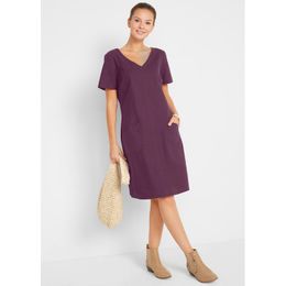 bonprix Damen bonprix Minikleid &raquo;Minikleid mit Leinen&laquo; f&uuml;r warme Tage, aus Leinen und Baumwolle, A-Linie, mit V-Ausschnitt lila 48, N-Gr